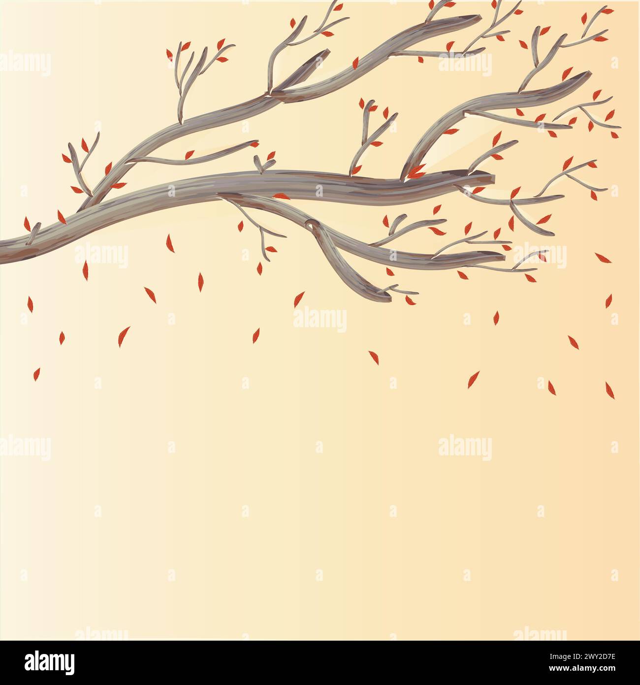 The image consists of a drawing of a tree from which red leaves fall ...