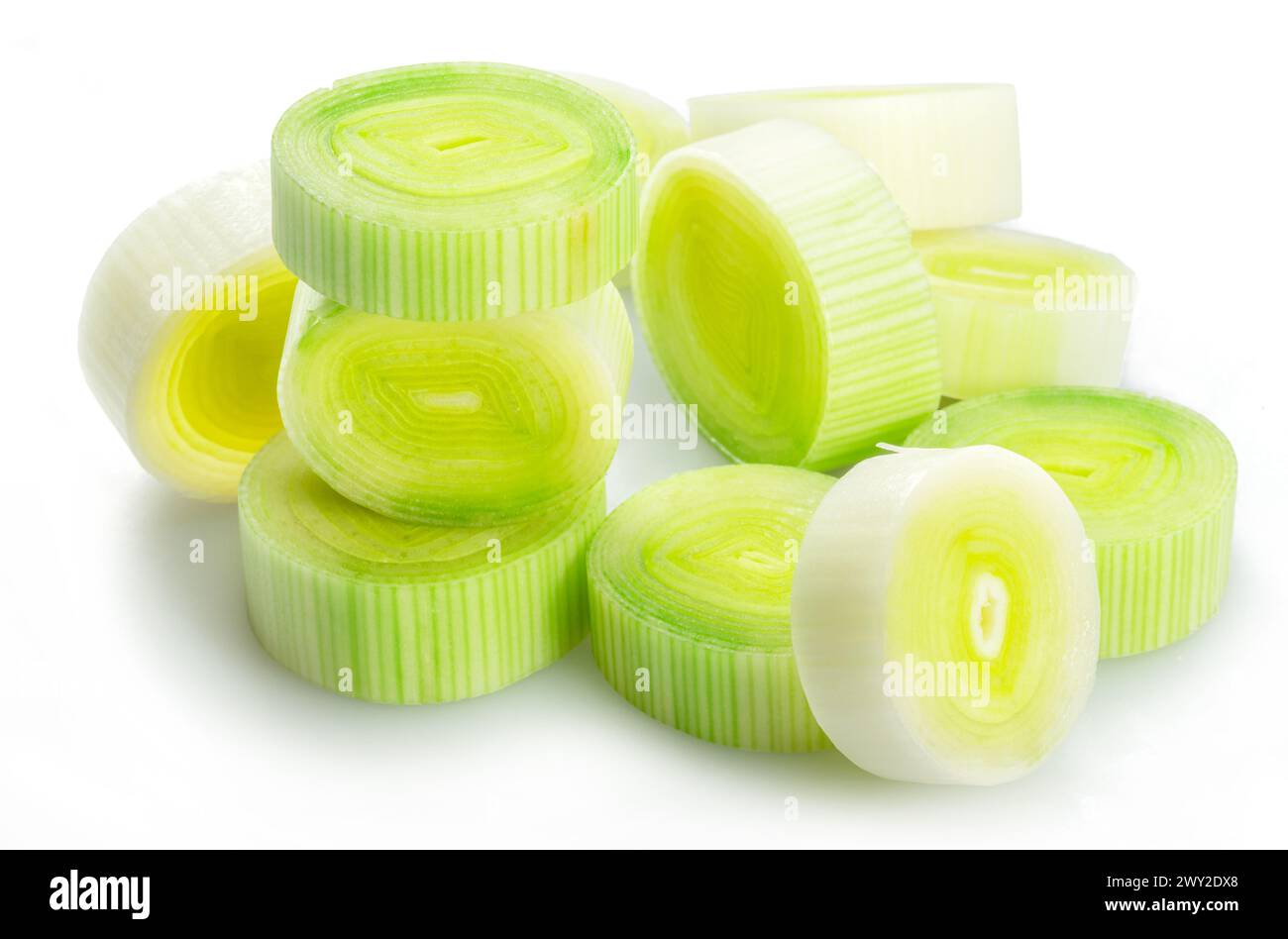 Fresh chopped leek isolated on white background Stock Photo - Alamy