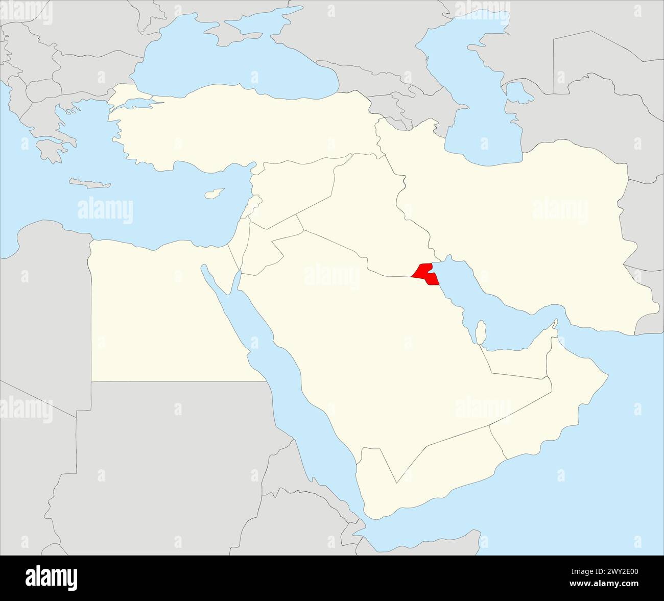 Red map of KUWAIT inside highlighted beige map of the Middle East Stock ...