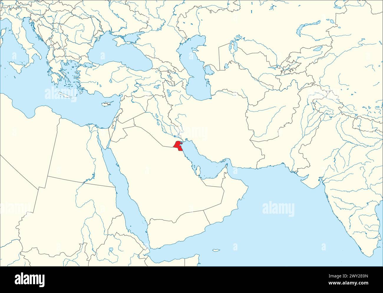 Red map of KUWAIT inside white map of the Middle East Stock Vector ...