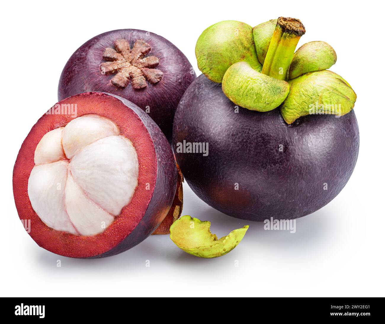 Mangosteen fruits and cross slice of mangosteen isolated on white ...