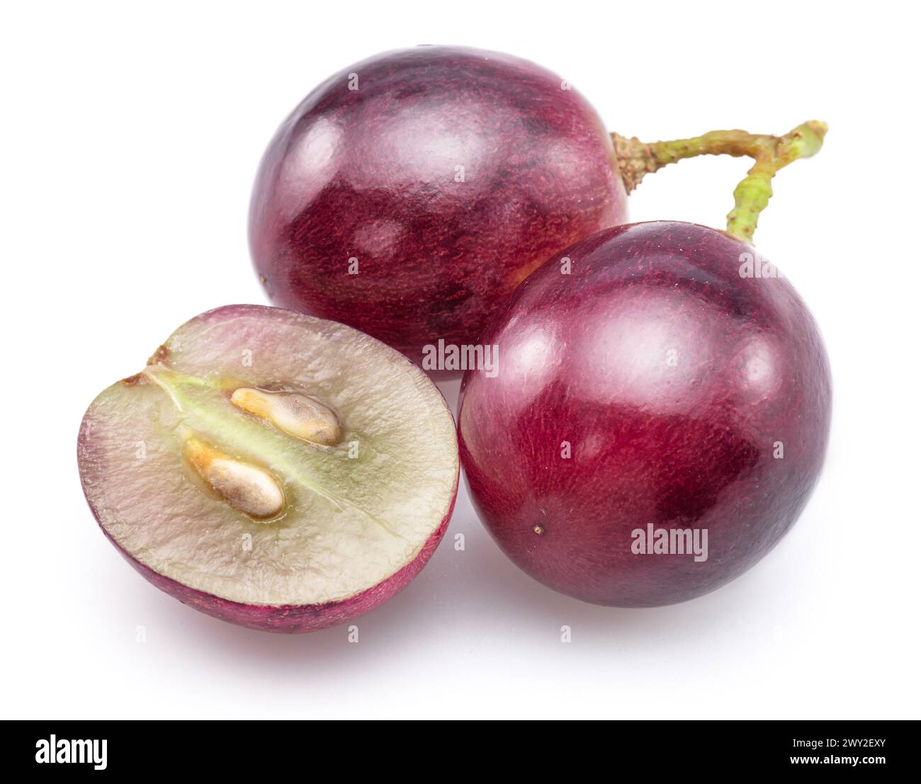 Red table grape berries and cross cut of grape berry isolated on white ...