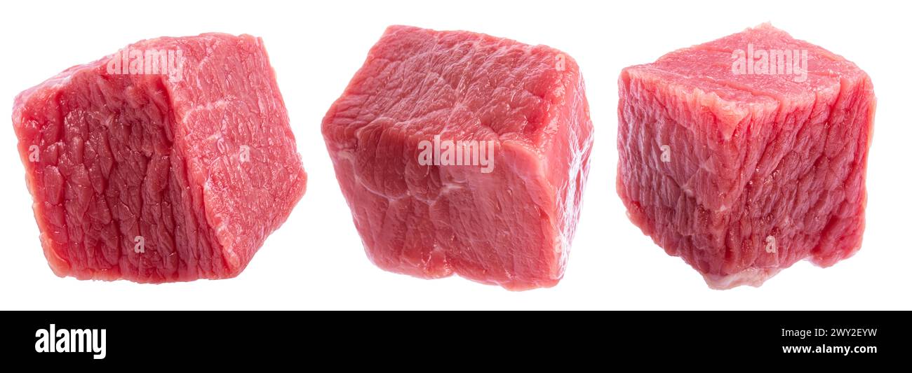 Set of three diced beef cuts isolated on white. File contains clipping ...