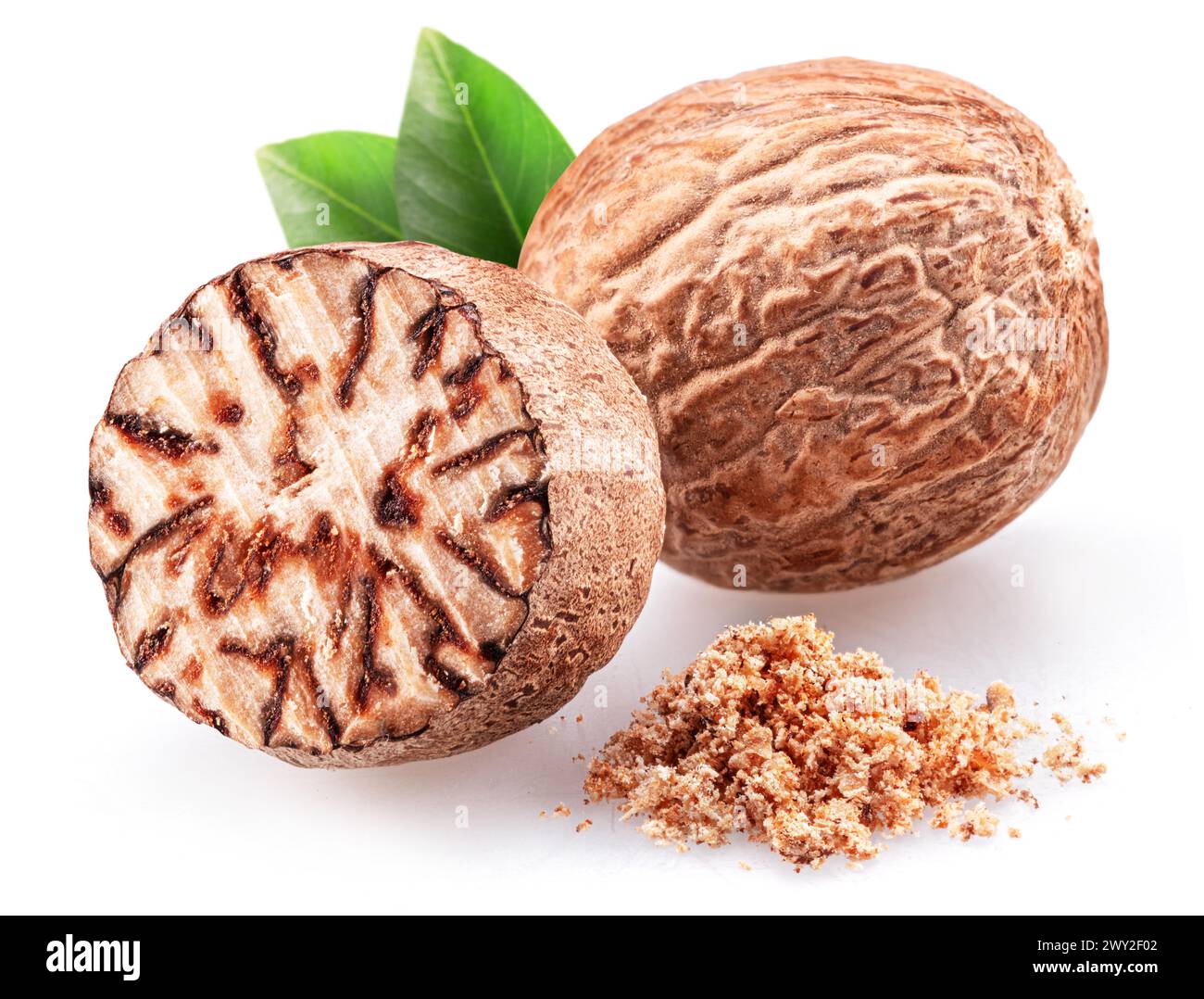 Nutmeg and ground nutmeg heap isolated on white background Stock Photo ...