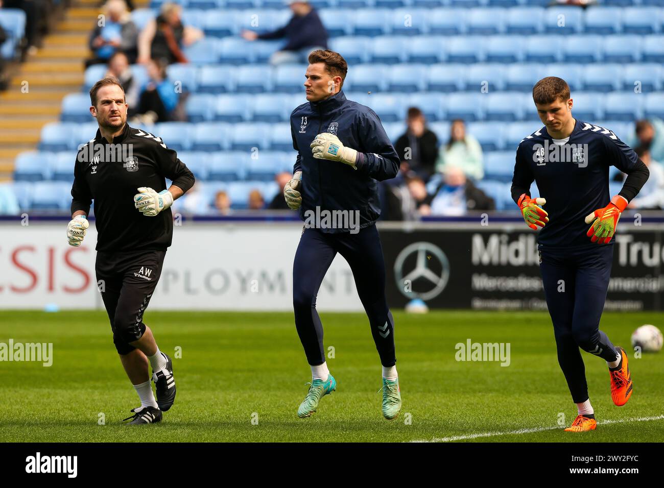 Coventry City goalkeepers Ben Wilson and Luke Bell warm up ahead of the ...
