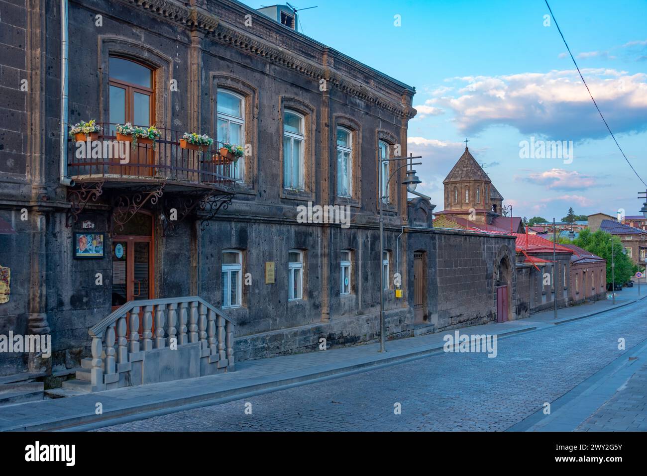 Sunset view of an empty street in the center of Gyumri, Armenia Stock ...