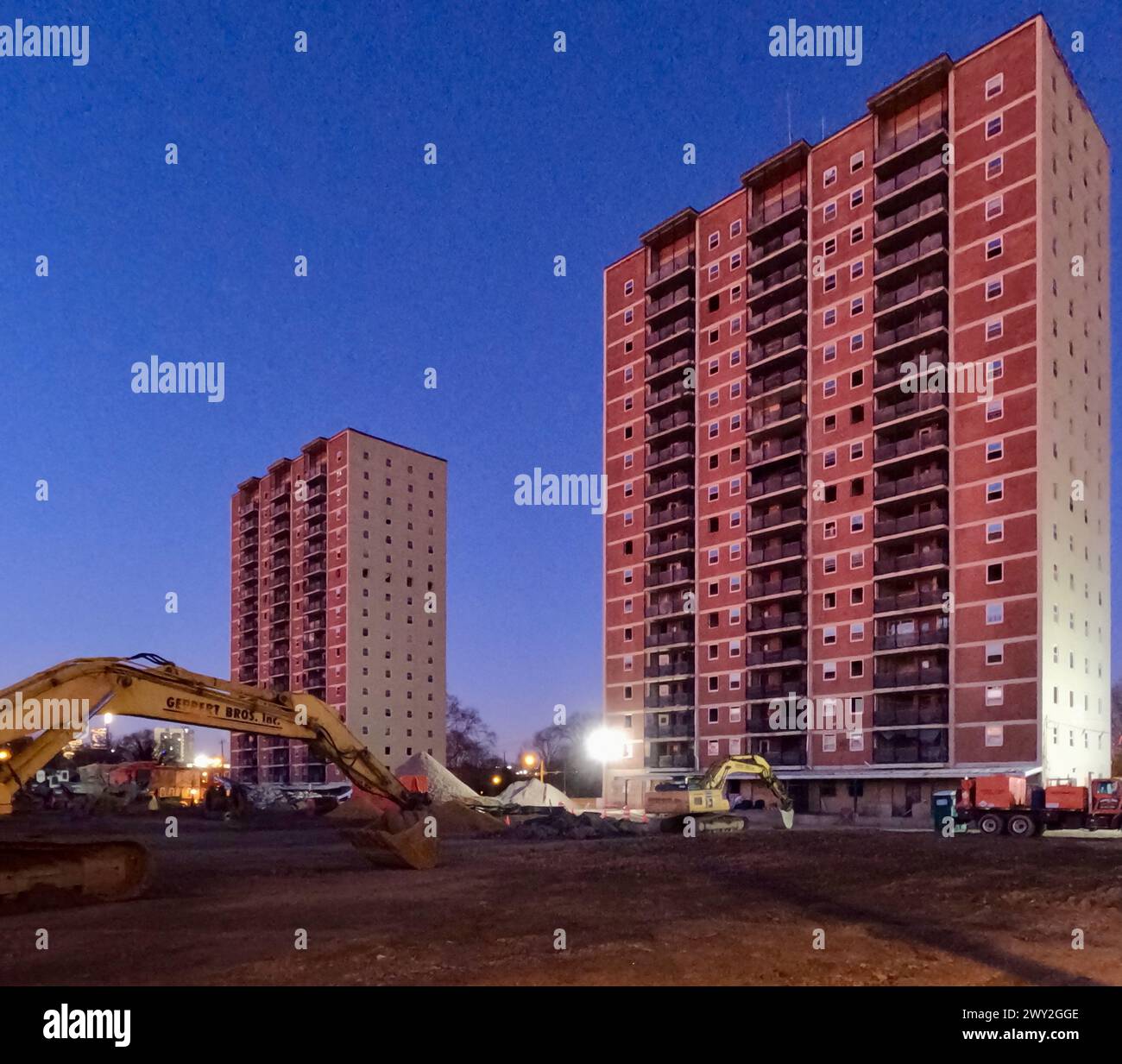 The Fairhill apartment towers stand next to the partially demolished ...