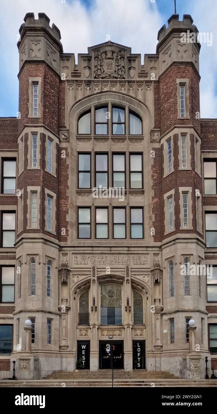 The towering entrance of the old West Philadelphia High School, which ...