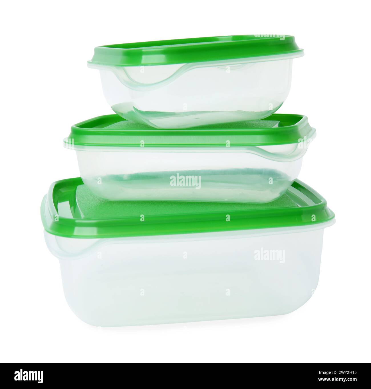 Empty plastic containers on white background. Food storage Stock Photo ...