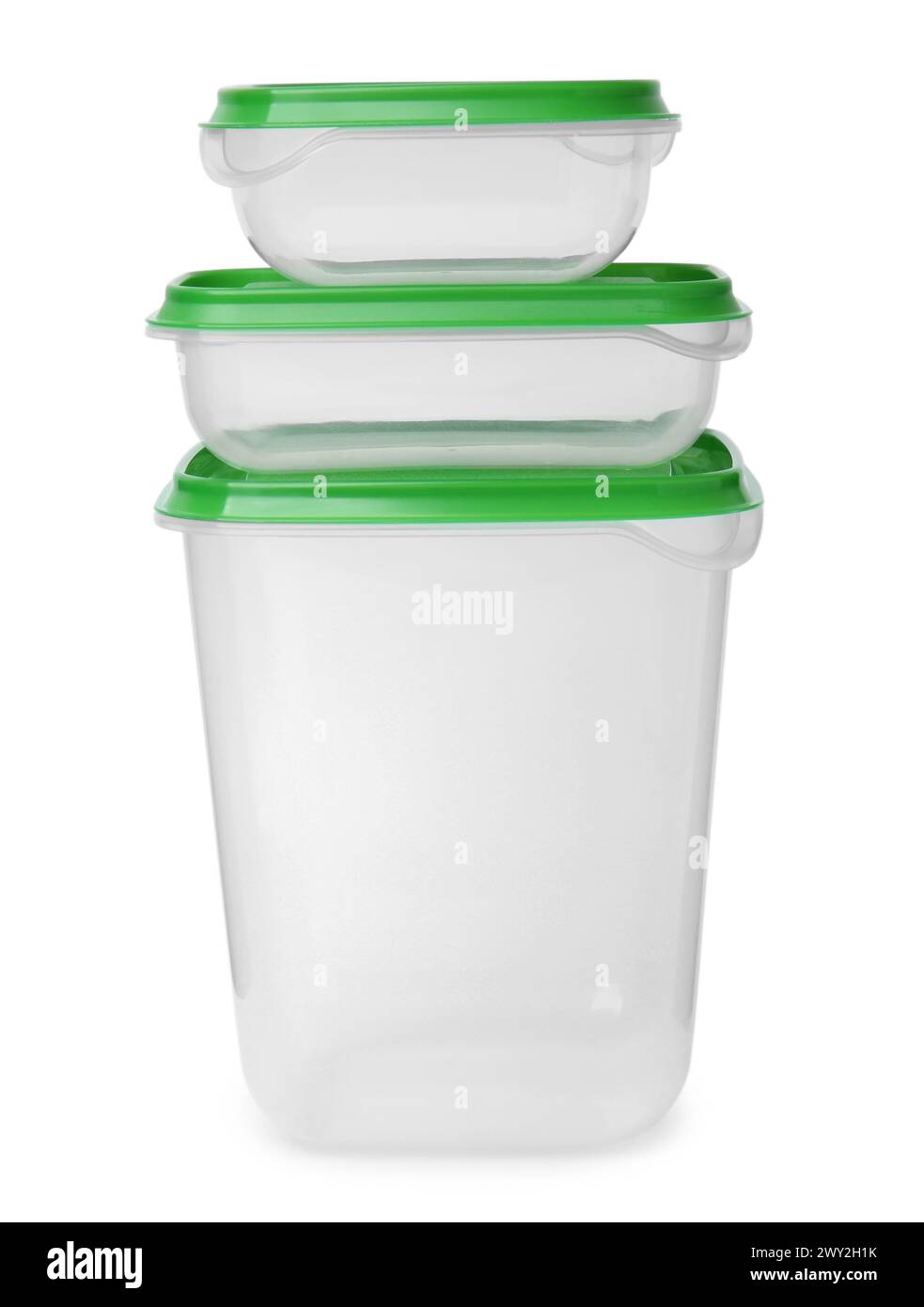 Empty plastic containers on white background. Food storage Stock Photo ...