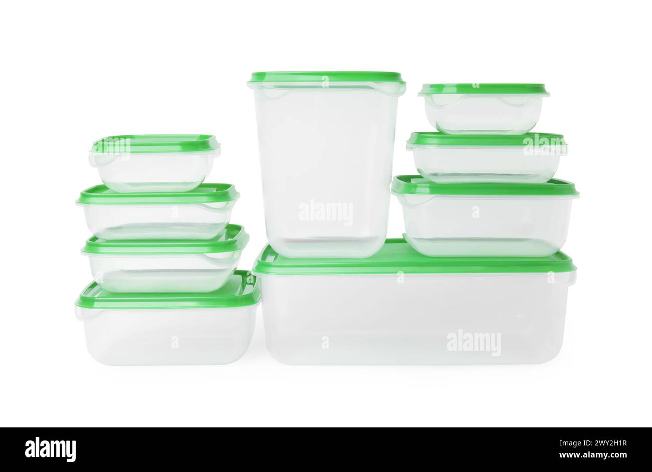 Empty plastic containers on white background. Food storage Stock Photo ...