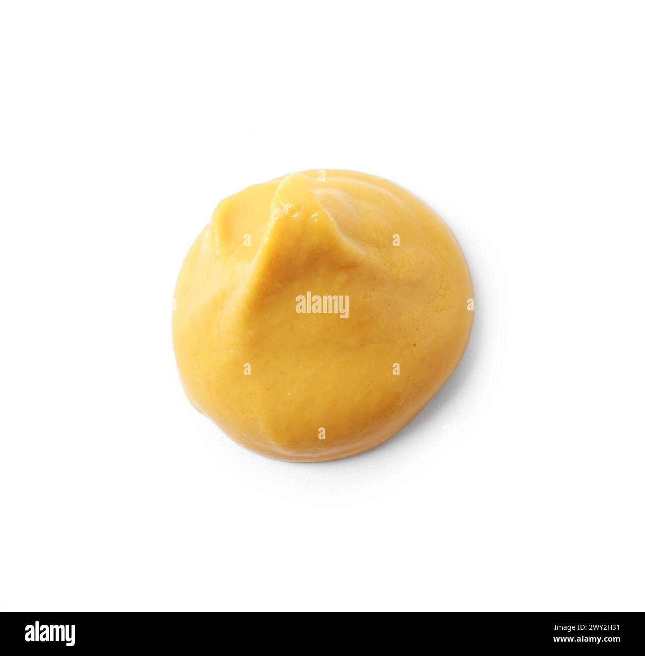 Fresh tasty mustard sauce isolated on white, top view Stock Photo - Alamy