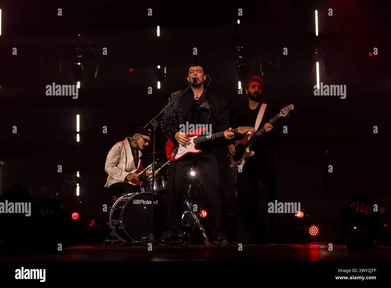 Milan, Italy. 03rd Apr, 2024. The Kolors band performs live on stage ...