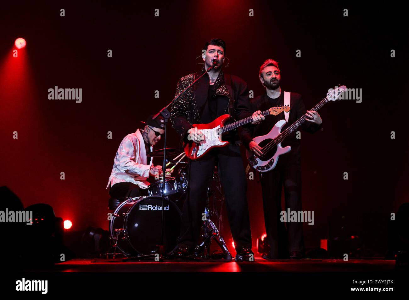 Milan, Italy. 03rd Apr, 2024. The Kolors band performs live on stage ...