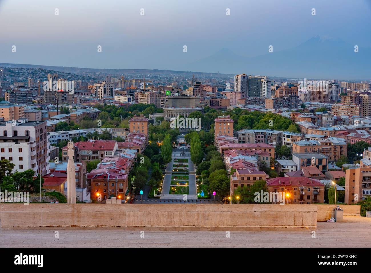 Sunset view of Yerevan from the Cascade staircase, Armenia Stock Photo ...