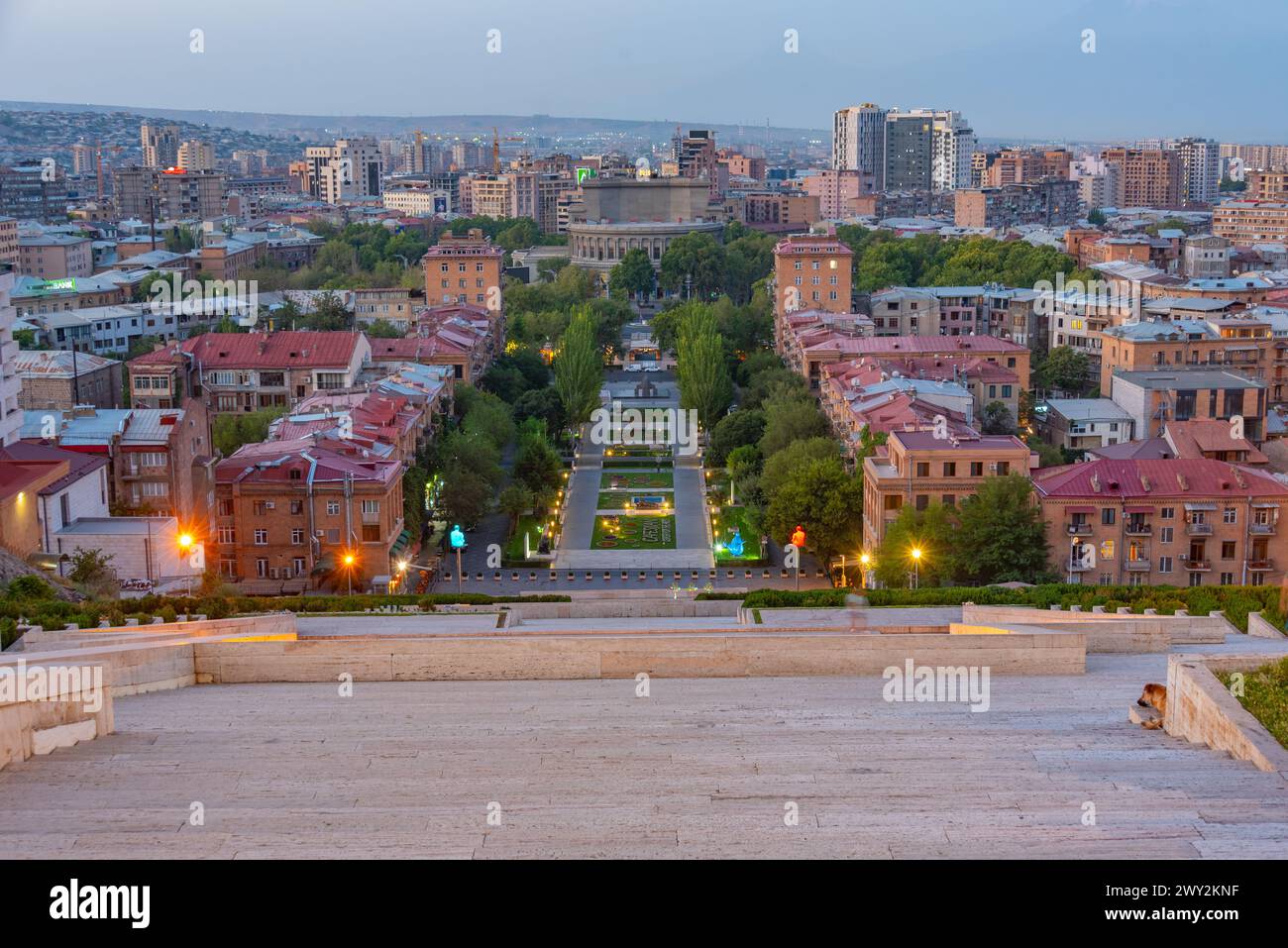 Sunset view of Yerevan from the Cascade staircase, Armenia Stock Photo ...