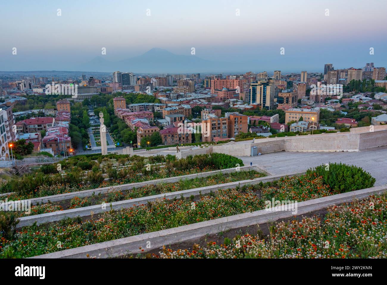 Sunset view of Yerevan from the Cascade staircase, Armenia Stock Photo ...