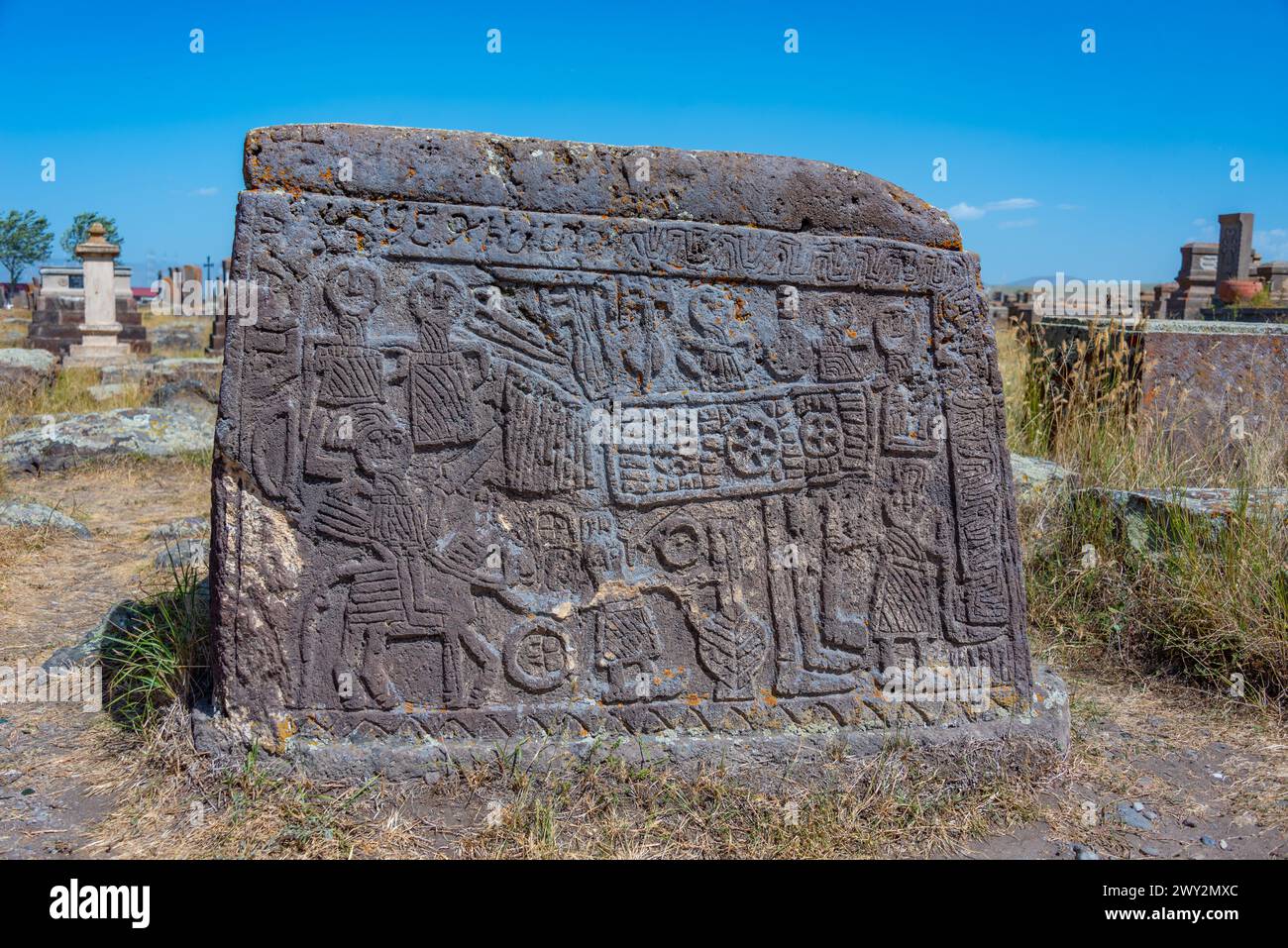 Noratus cemetery with Khachkars - ancient tombstones in Armenia Stock ...