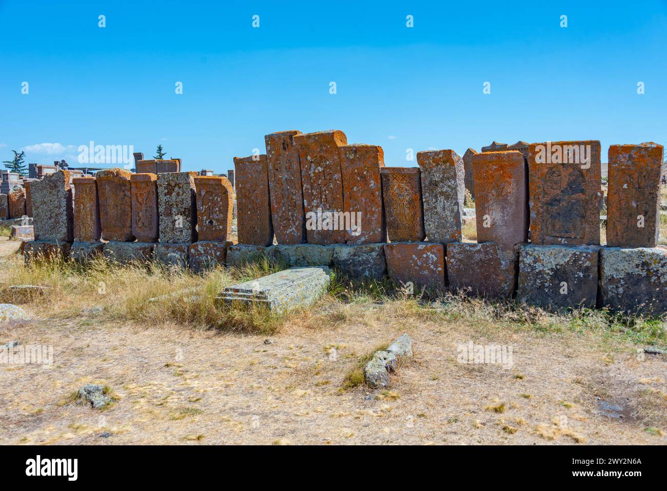 Noratus cemetery with Khachkars - ancient tombstones in Armenia Stock ...