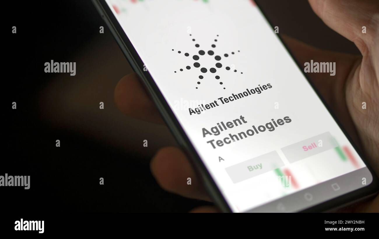 April 04th 2024. The logo of Agilent Technologies on the screen of an ...