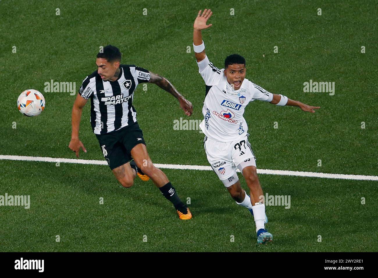 Rio de Janeiro, Brazil. 03rd Apr, 2024. Hugo of Botafogo battles for ...