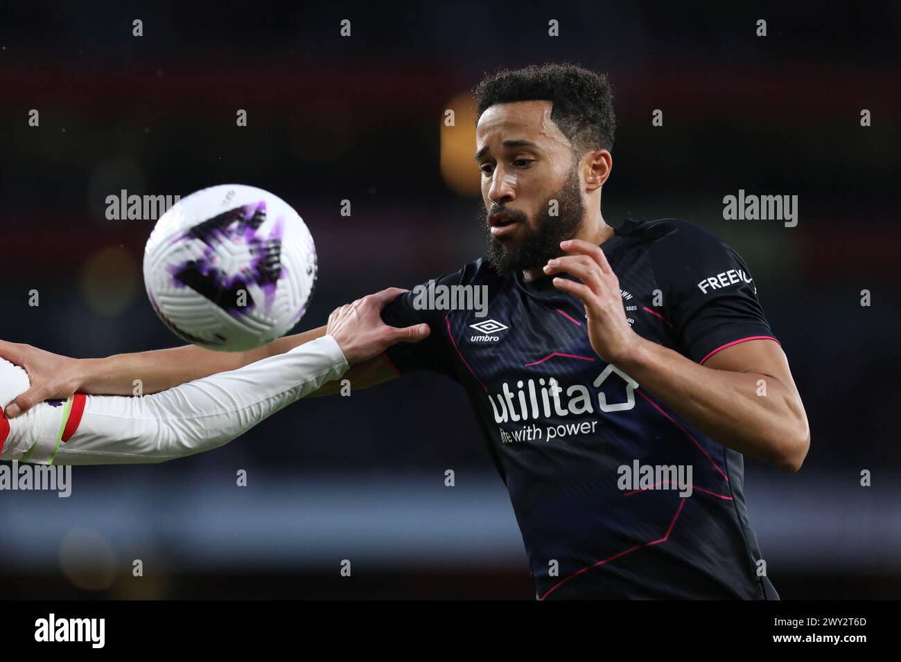 London, UK. 03rd Apr, 2024. Andros Townsend Sr of Luton Town during the ...