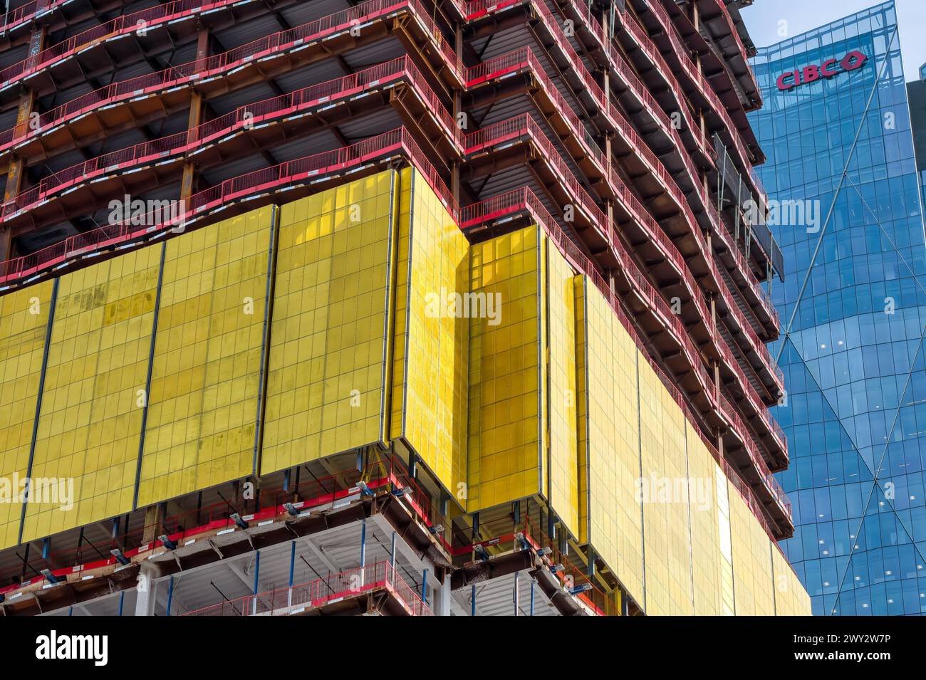 Construction site and frame of a new skyscraper building in downtown ...