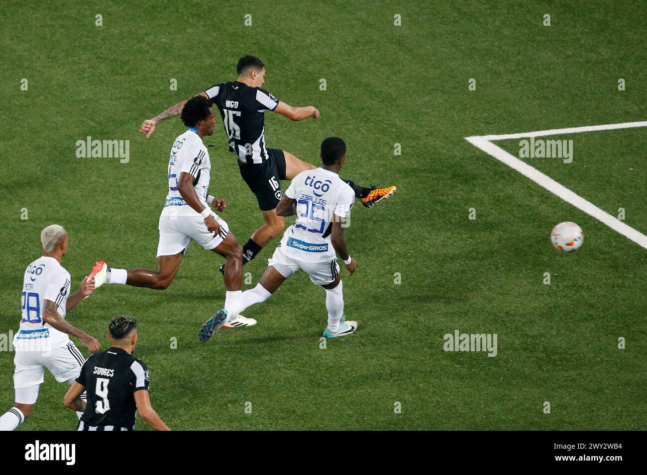 Rio de Janeiro, Brazil. 03rd Apr, 2024. Hugo of Botafogo battles for ...
