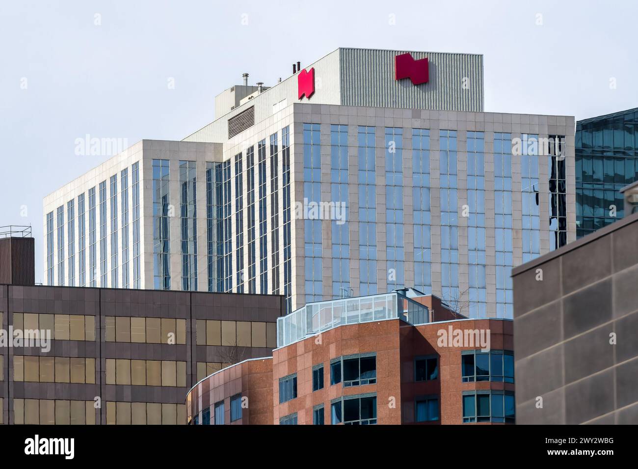 Sign of National Bank and downtown buildings, Toronto, Canada Stock ...
