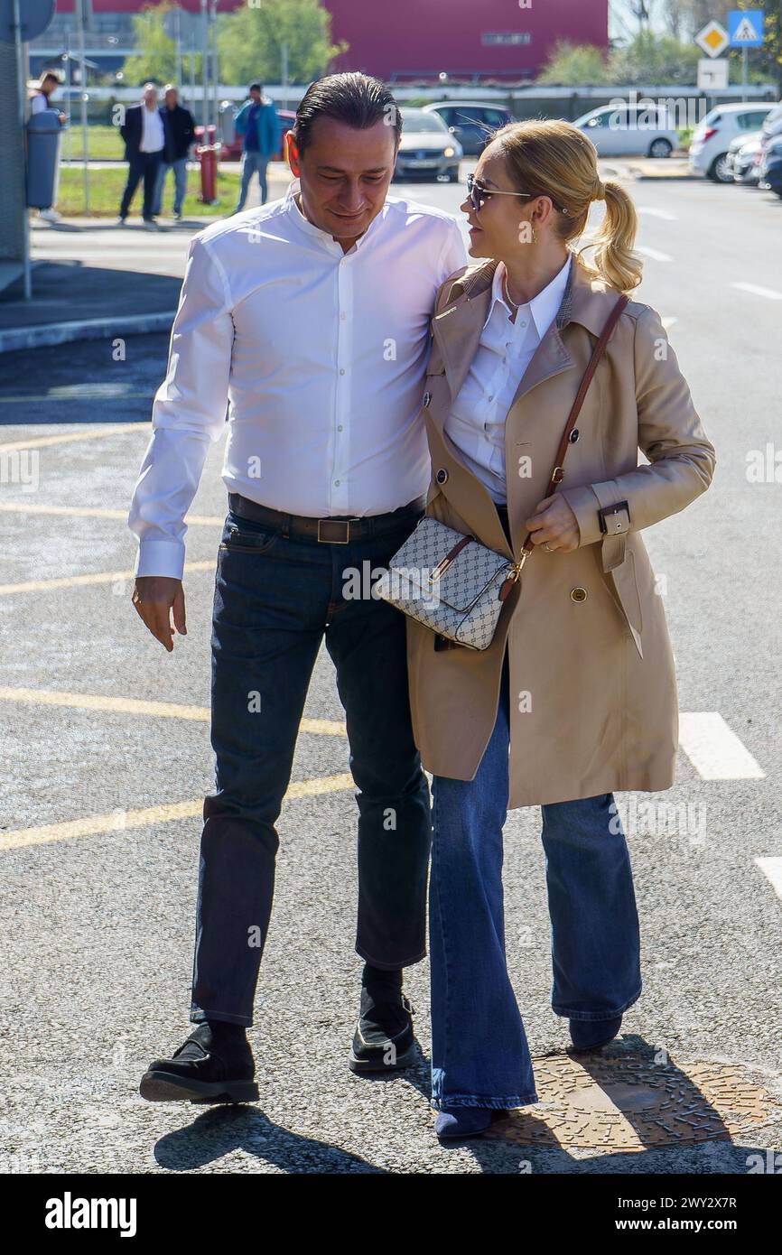 Bucharest, Romania. 3rd Apr, 2024: Daniel Baluta (L), the mayor of Sector 4, greets Senator ...