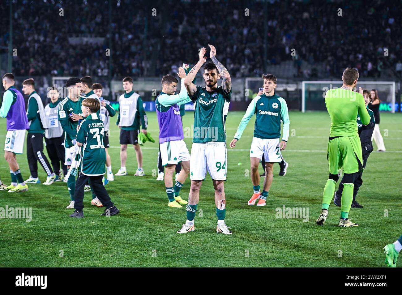Athens, Lombardy, Greece. 3rd Apr, 2024. Players of Panathinaikos FC ...