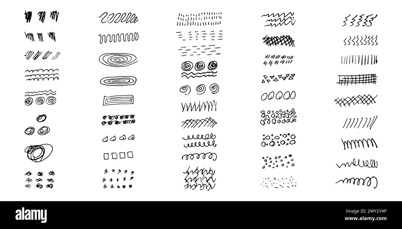 Brushes and elements for notes highlighting text. Strokes lines doodles ...