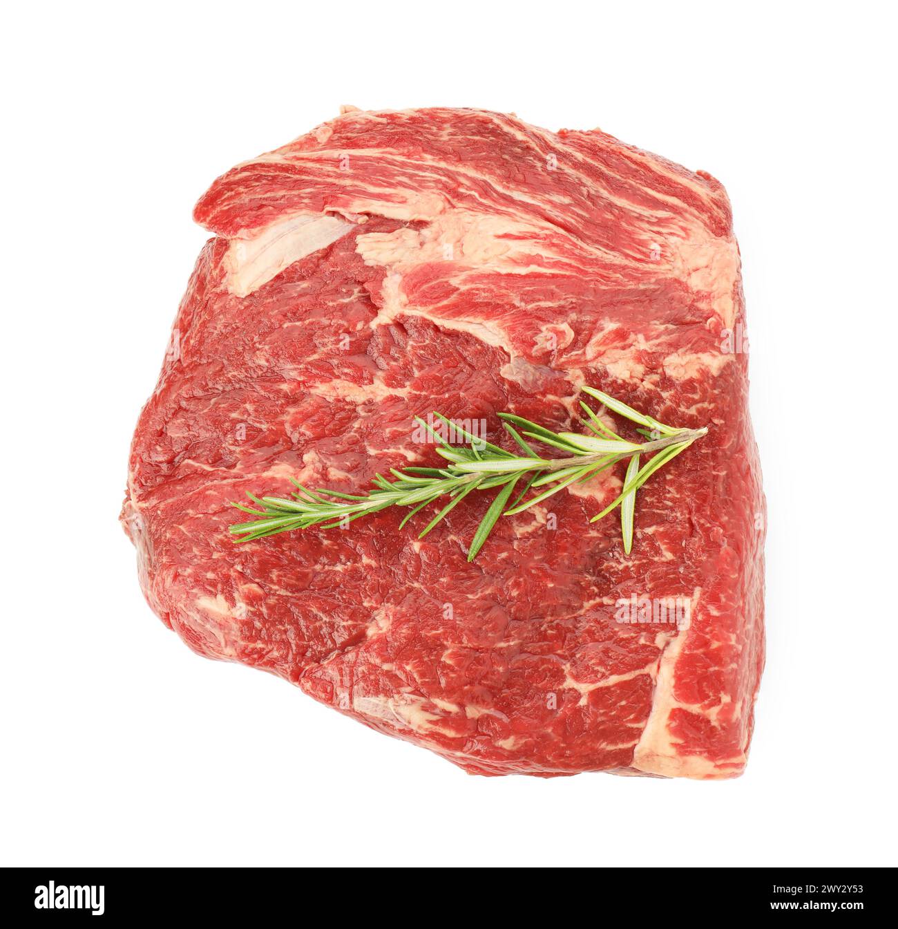 Fresh raw beef cut with rosemary isolated on white, top view Stock ...