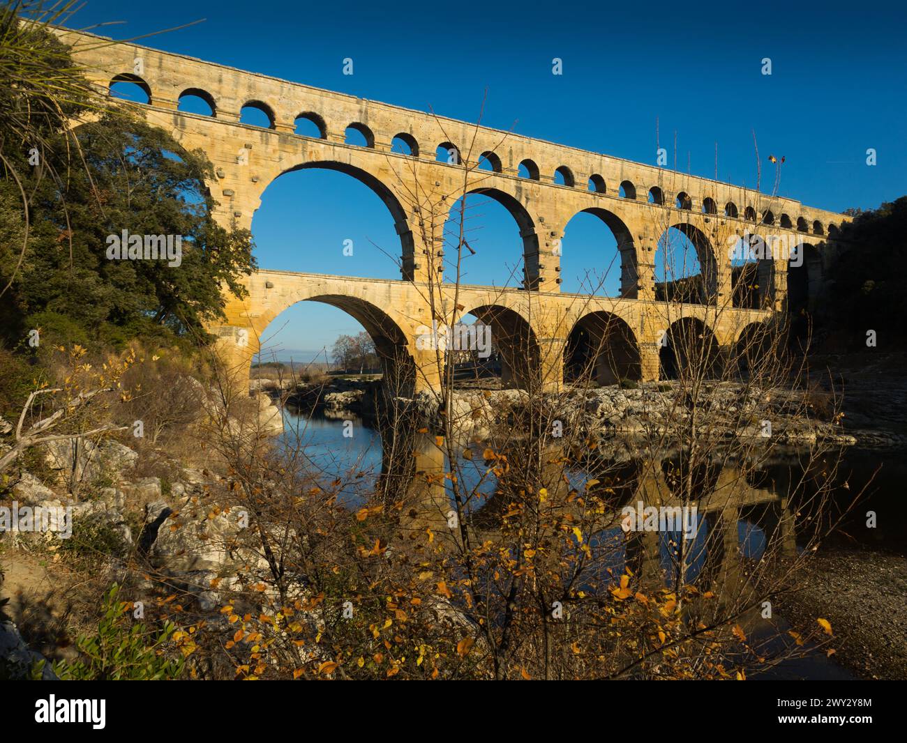 Famous landmark Roman Bridge Pont du Gard in southern France Stock ...