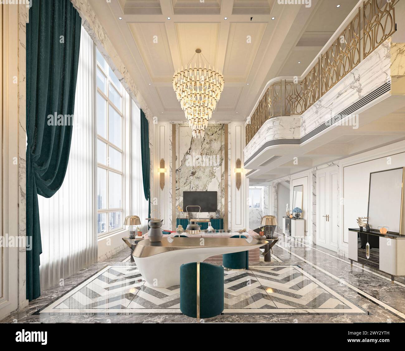 3d render of luxury home interior living room Stock Photo - Alamy