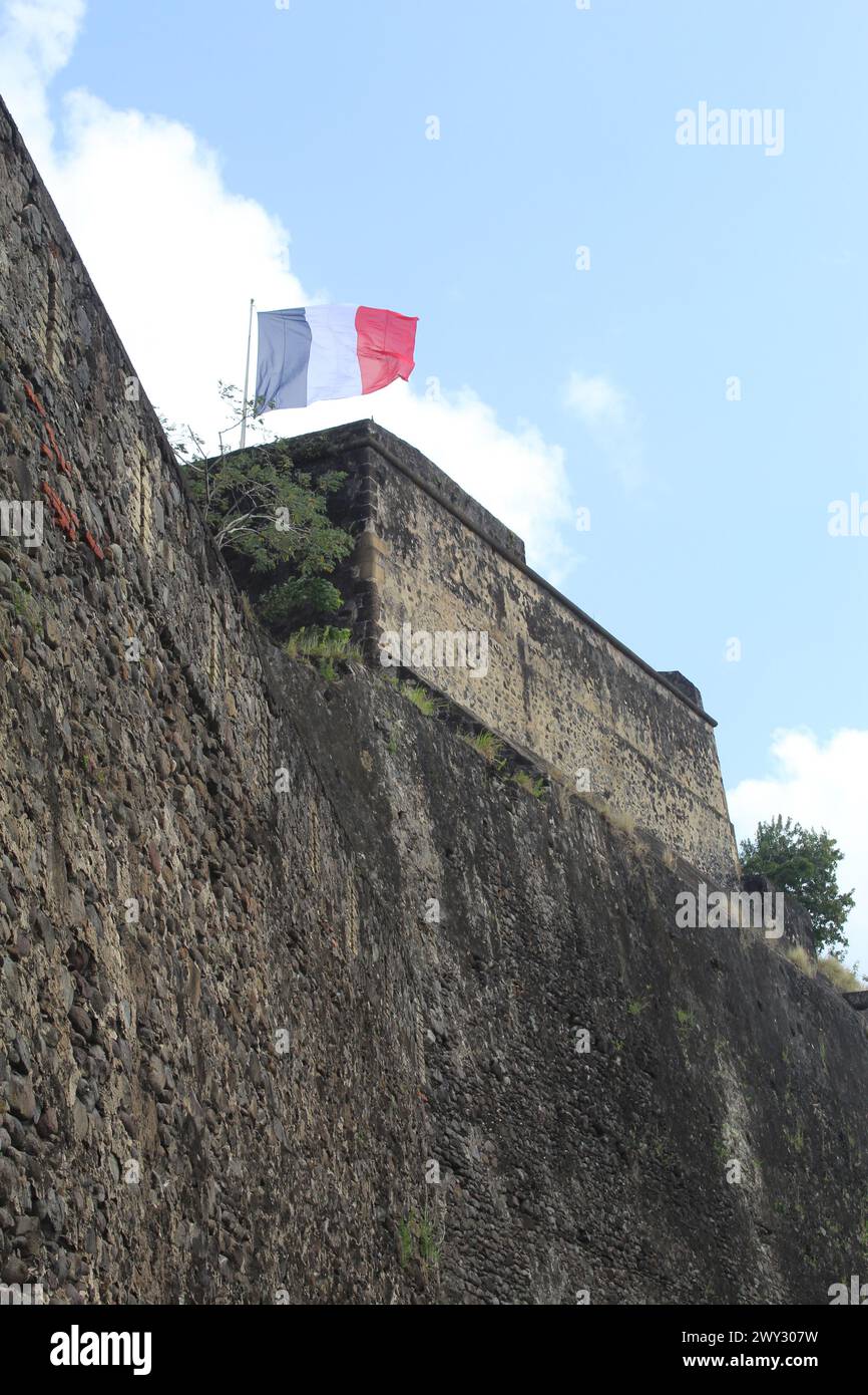 French tricolor flag flying over Fort Saint Louis in Fort-de-France ...