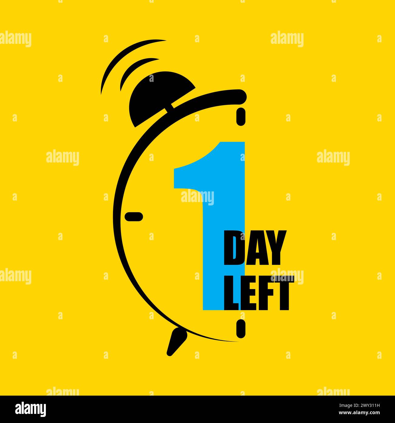Final countdown with alarm clock showing 1 day left. Urgent deadline concept. Vector ...