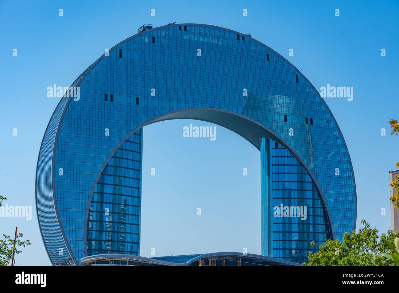 The crescent building at the waterfront of Baku, Azerbaijan Stock Photo ...