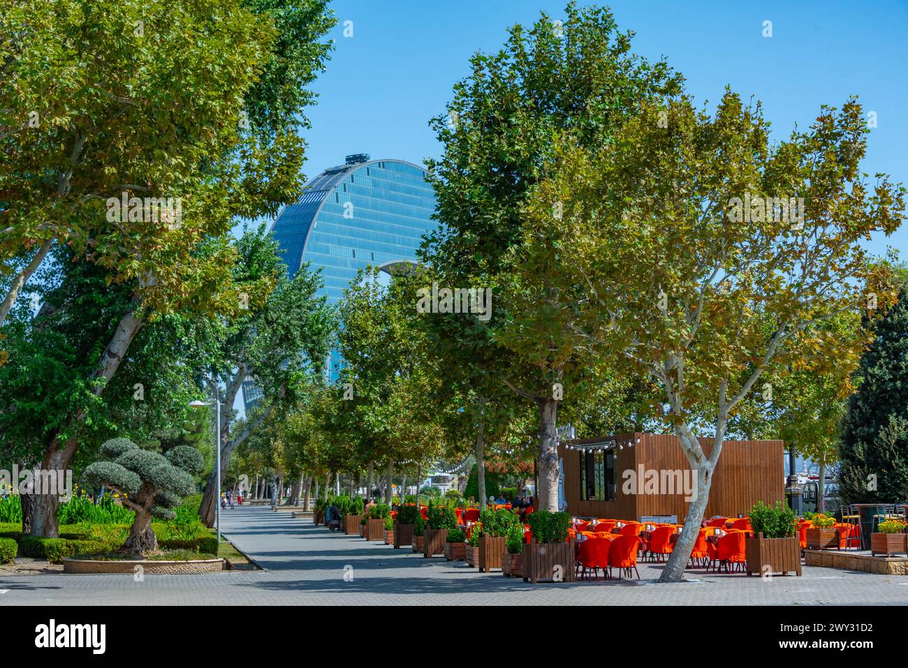 Garden restaurant at the Baku promenade in Azerbaijan Stock Photo - Alamy