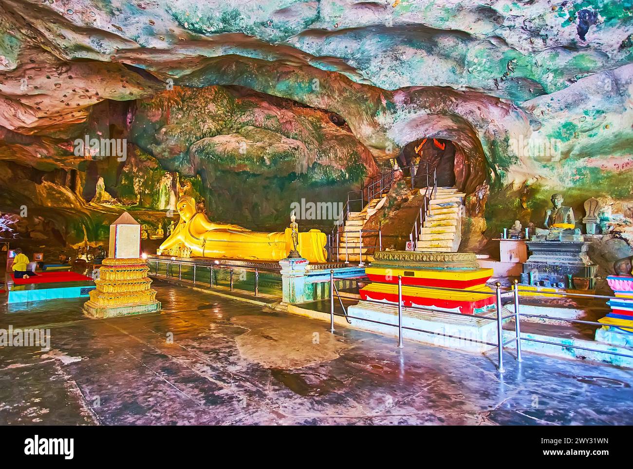 PHANG NGA, THAILAND - APRIL, 28: The golden Reclining Buddha in Tham ...