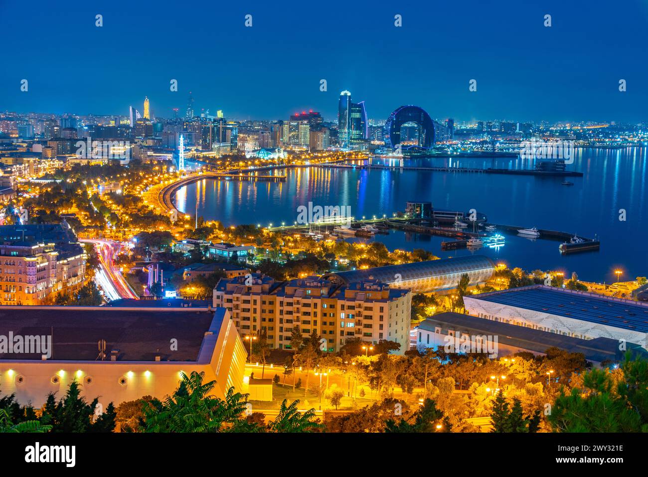 Sunset view of cityscape of Baku in Azerbaijan Stock Photo - Alamy