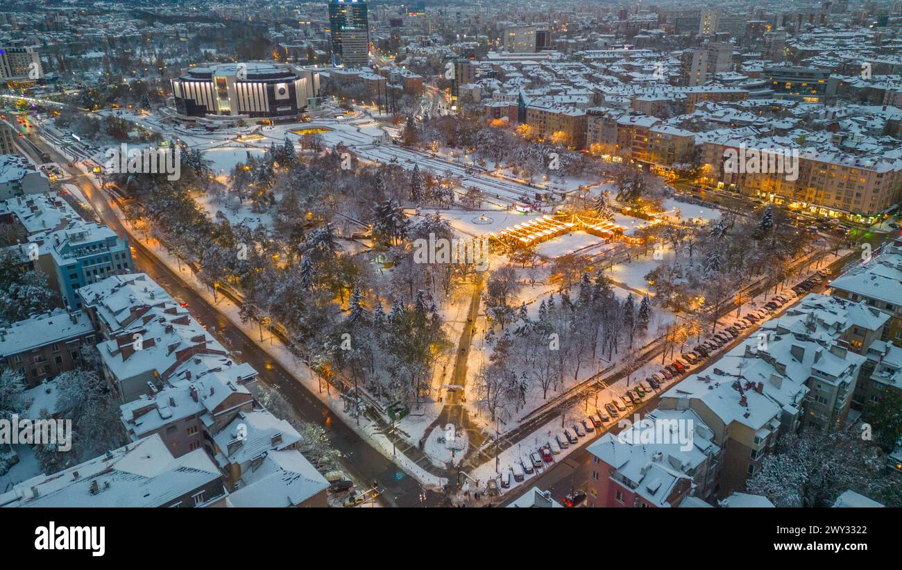 Winter night view of the National Palace of Culture in Sofia, Bulgaria ...