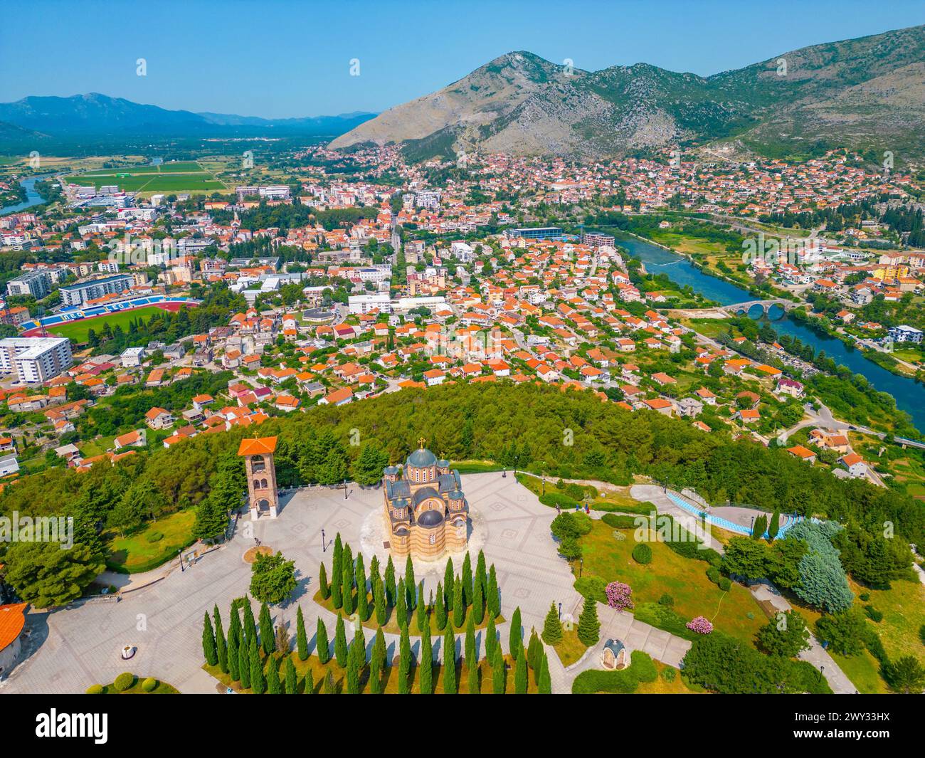Panorama view of Bosnian town Trebinje and Hercegovacka Gracanica Temple Stock Photo - Alamy