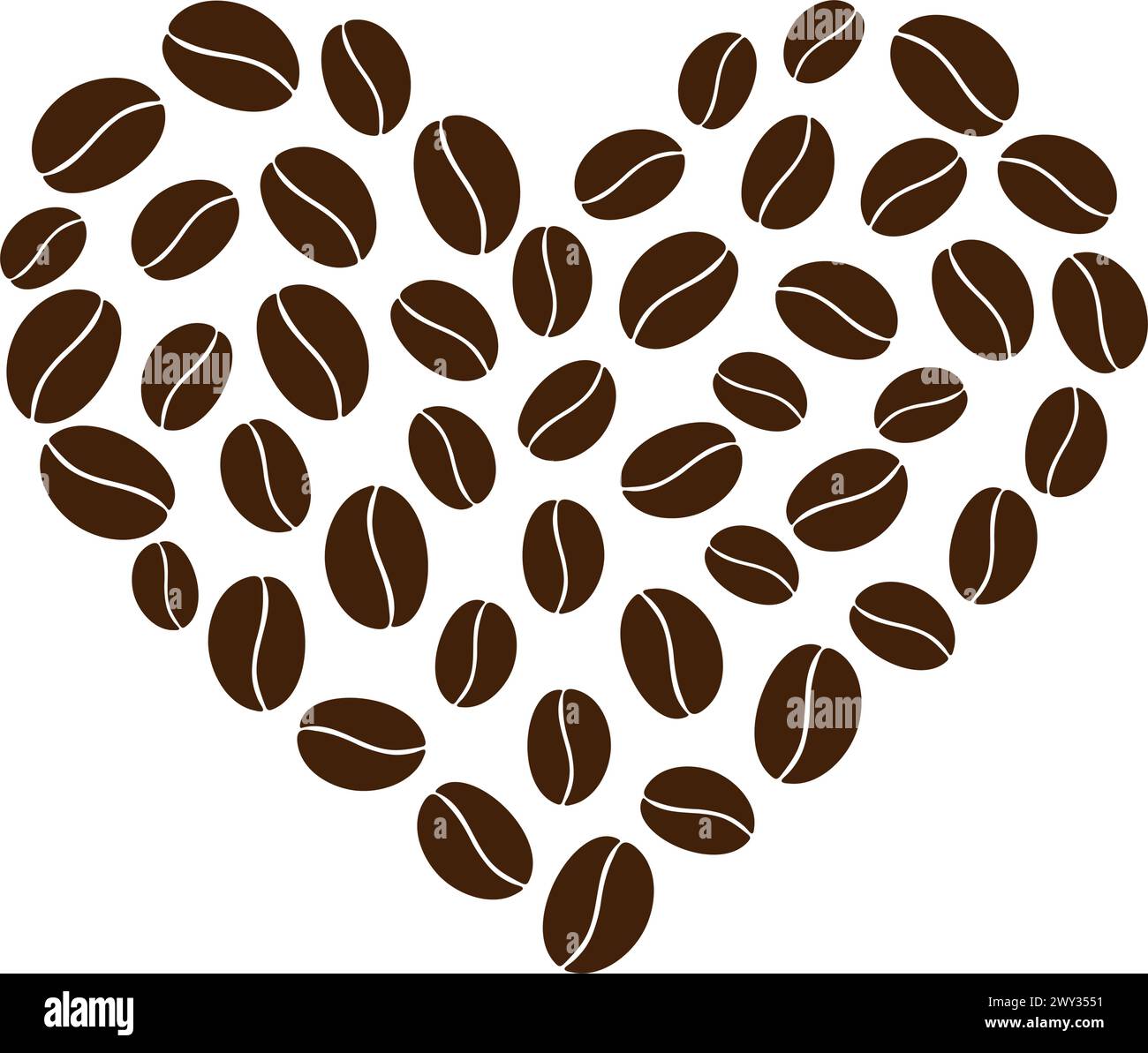 Abstract heart shape of deferent size coffee beans in trendy brown ...