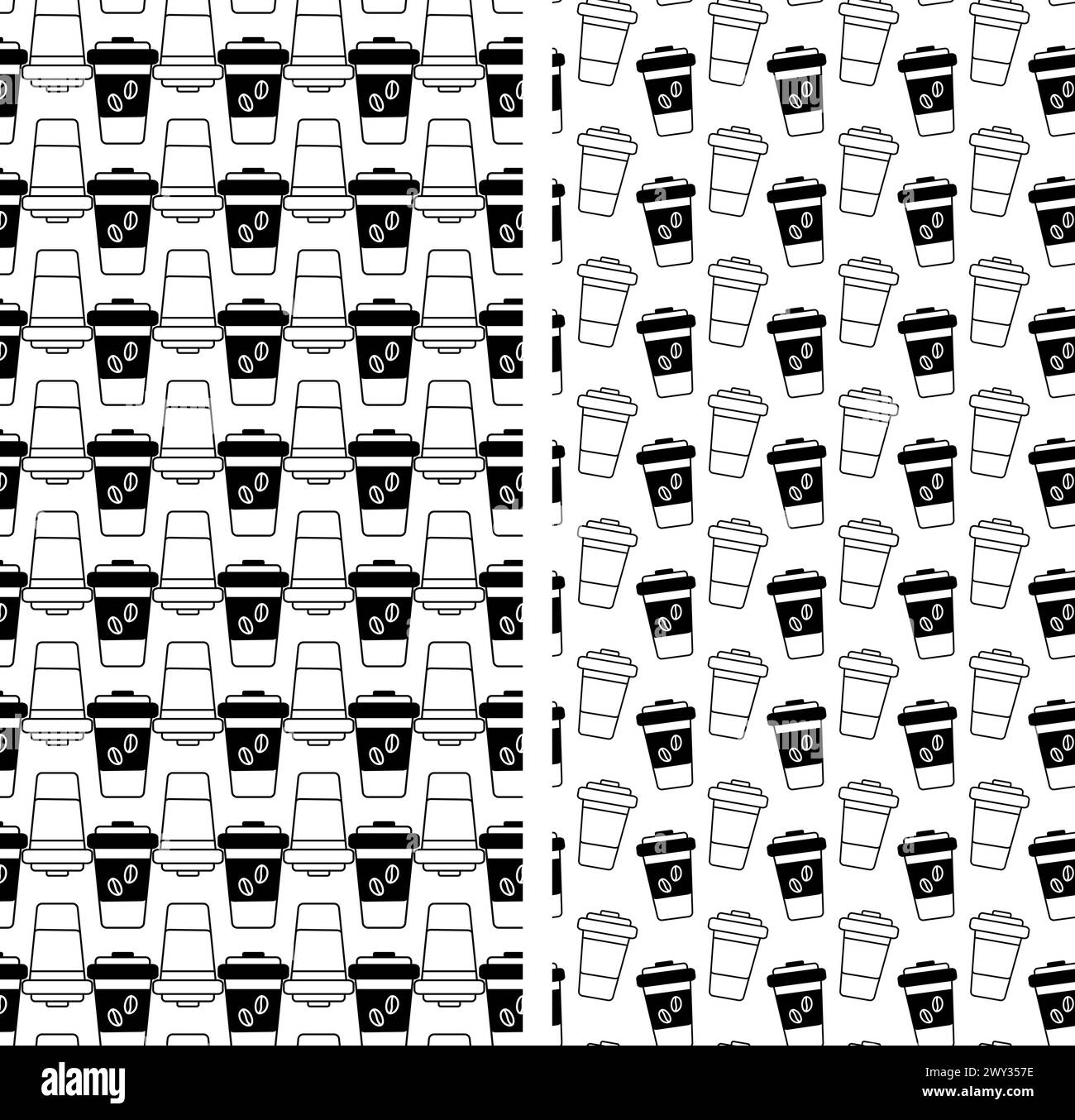 Outline and silhouette disposable coffee cups Seamless pattern design ...