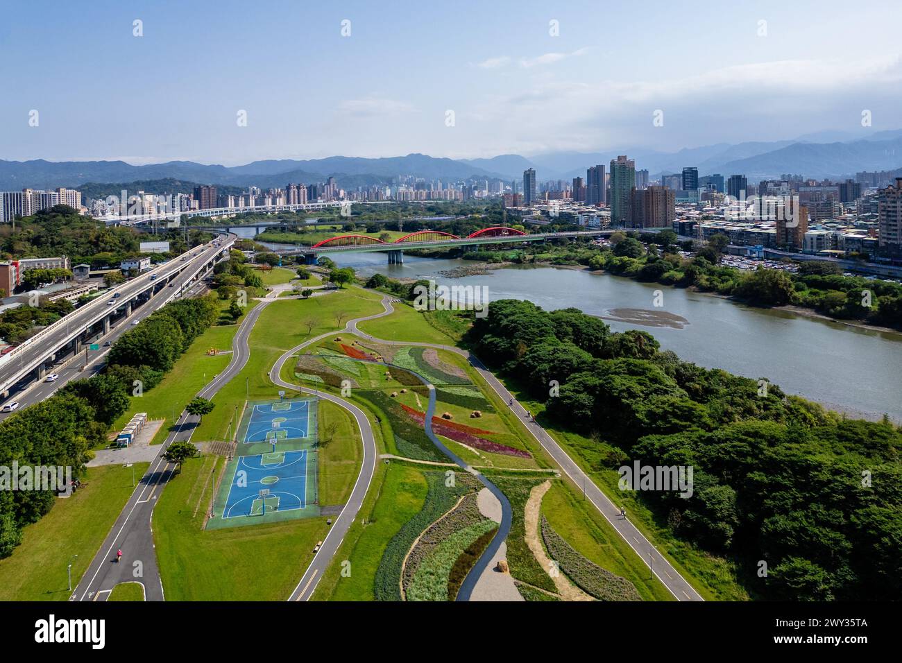 pipe bridge and guting riverside park located at Taipei, Taiwan Stock ...
