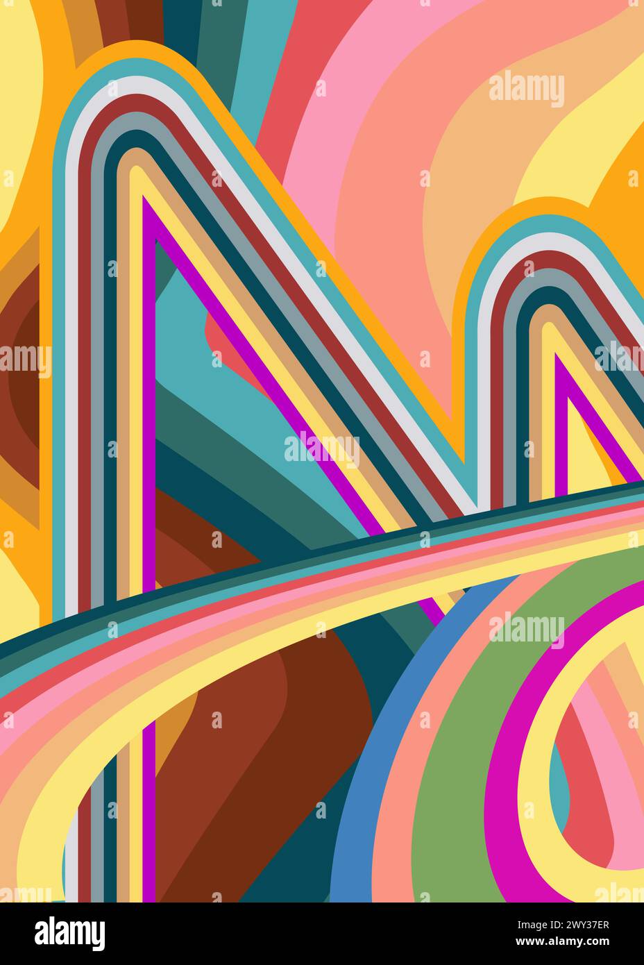 Retro 70s Background. Groovy abstract 1970s art template. Vintage ...