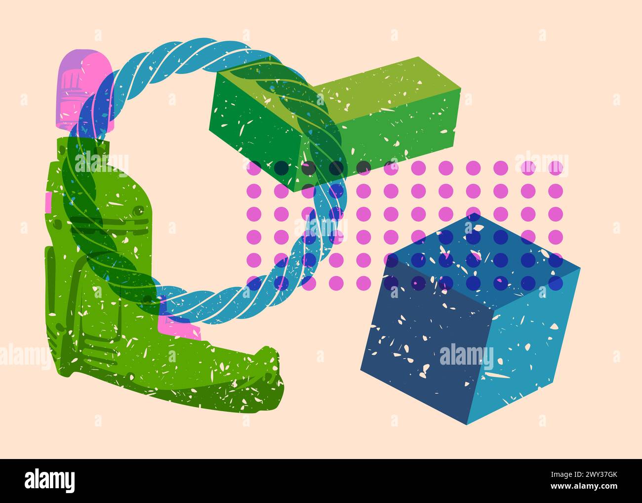 Risograph Drill, Power Tool with geometric shapes. Objects in trendy ...