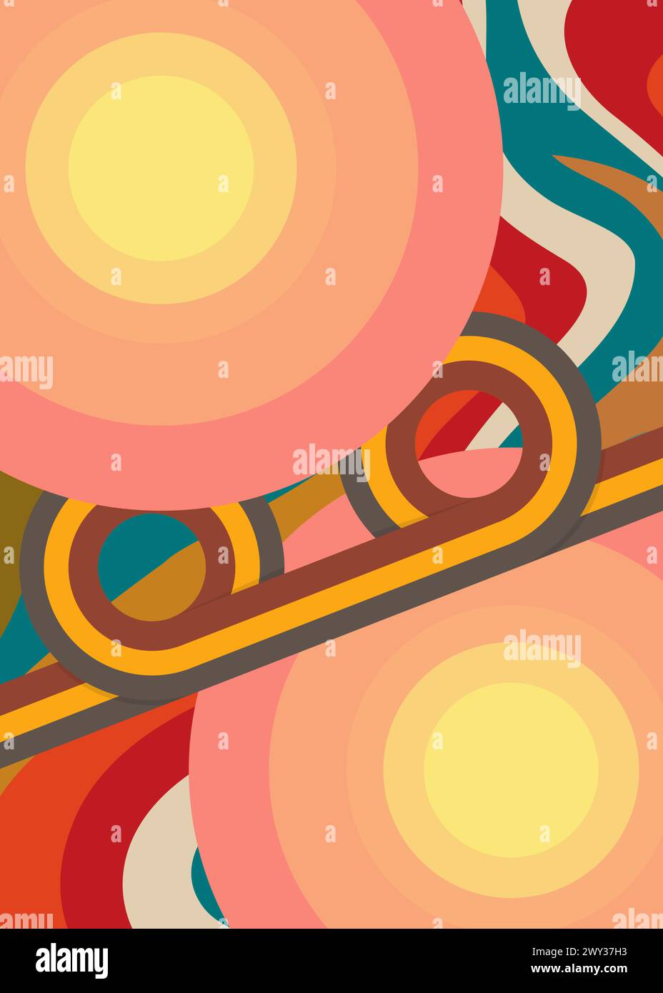 Retro 70s Background. Groovy abstract 1970s art template. Vintage design poster. Old-fashioned ...