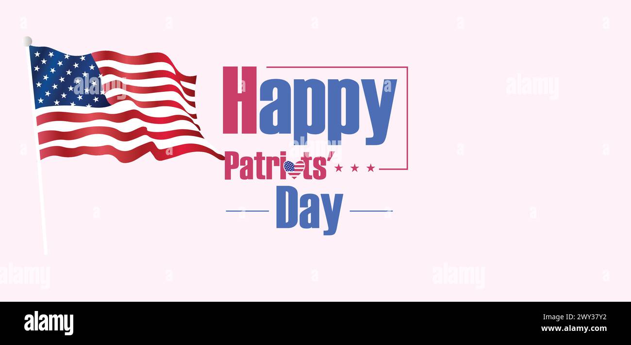 Happy Patriots Day Blue and Red Text Design With Flag And Heart Stock ...